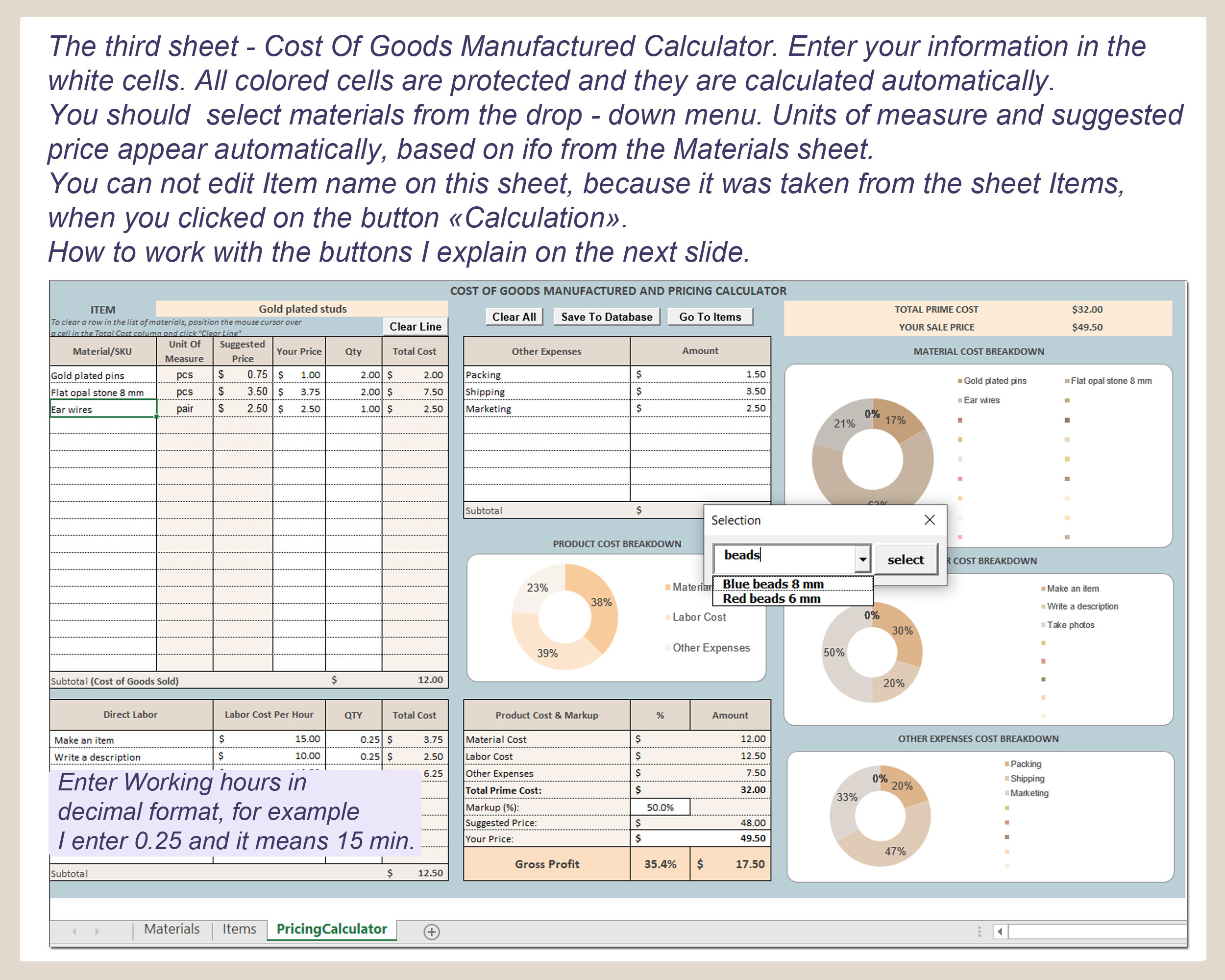 Product Cost Calculator, Product Database, Cost of Goods Sold, Pricing ...