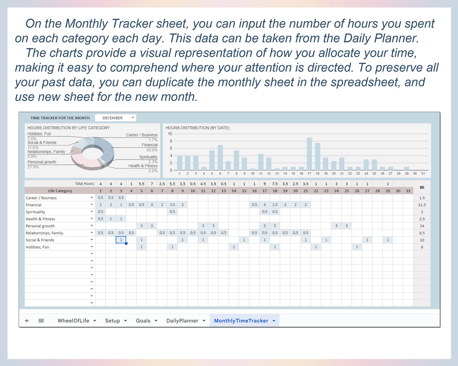 Life Balance Wheel Excel Template Goal Planner Tool Dharma Life Wheel ...