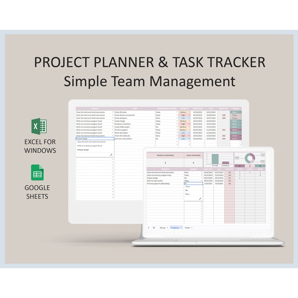 Task Management, Project Planner Spreadsheet, Team Management, Teams ...
