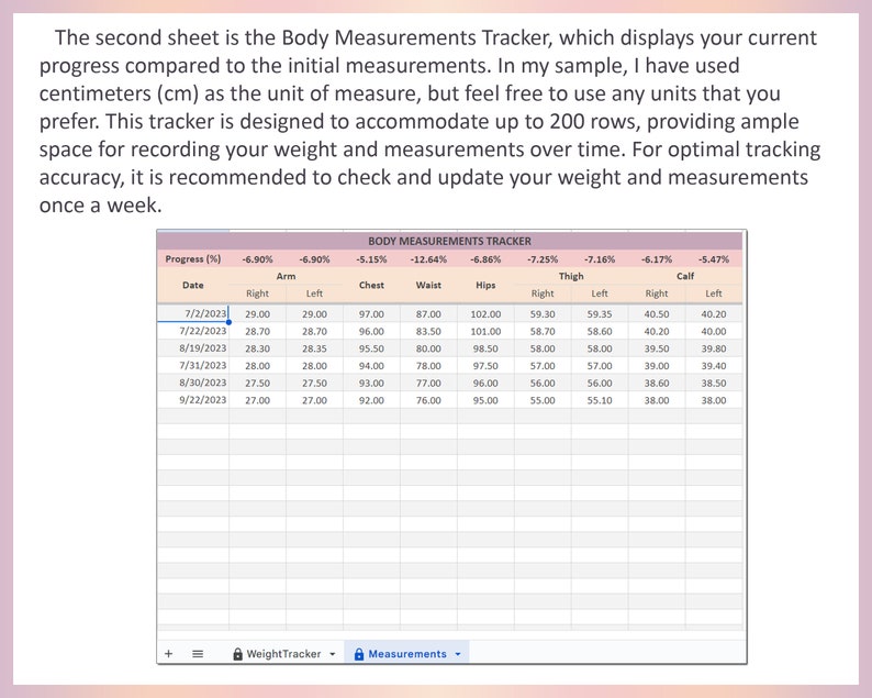 Body Measurements Tracker Google Sheets Weight Loss Template Weekly ...