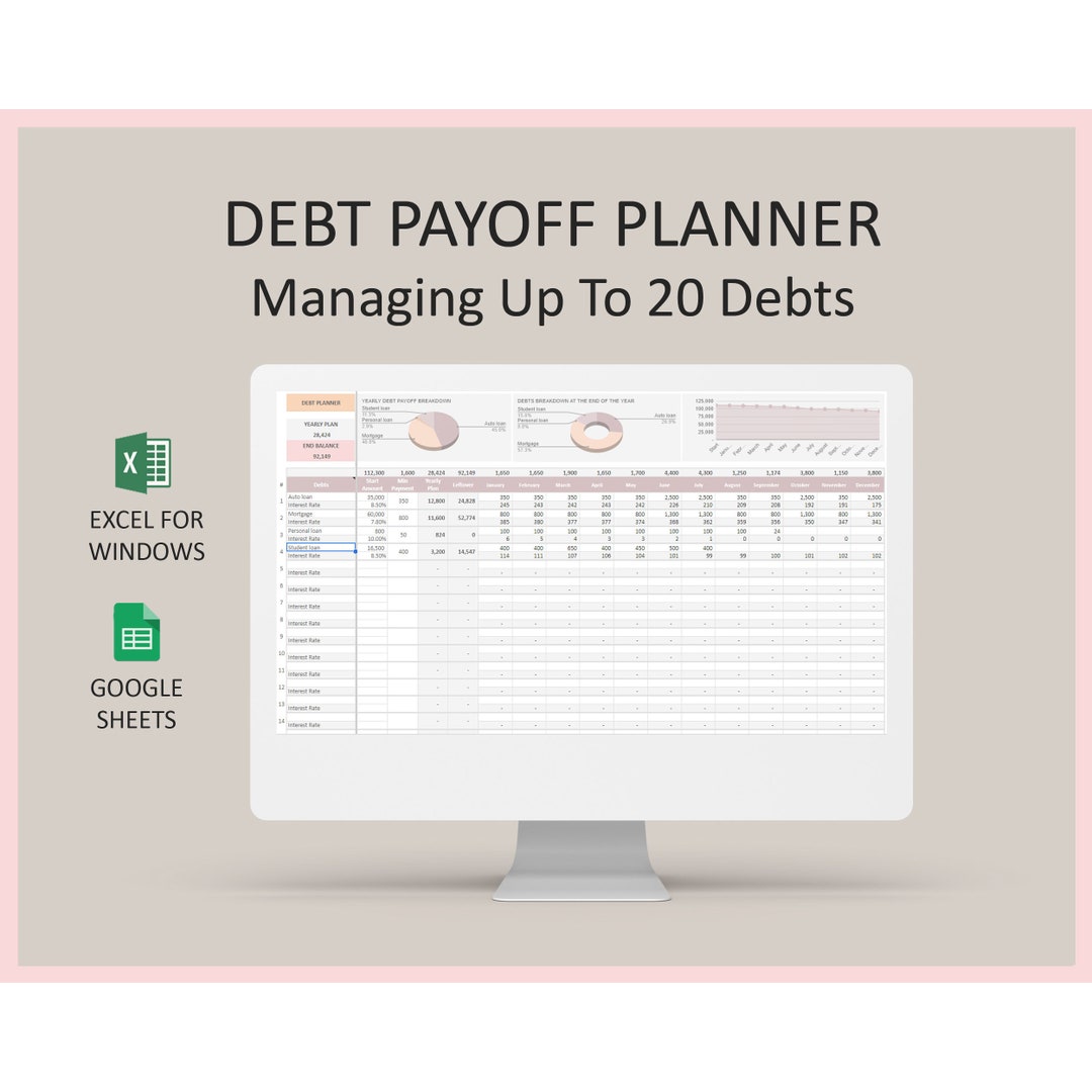 Debt Management Spreadsheet, Debt Planner, Payoff Debt, Credit Card ...