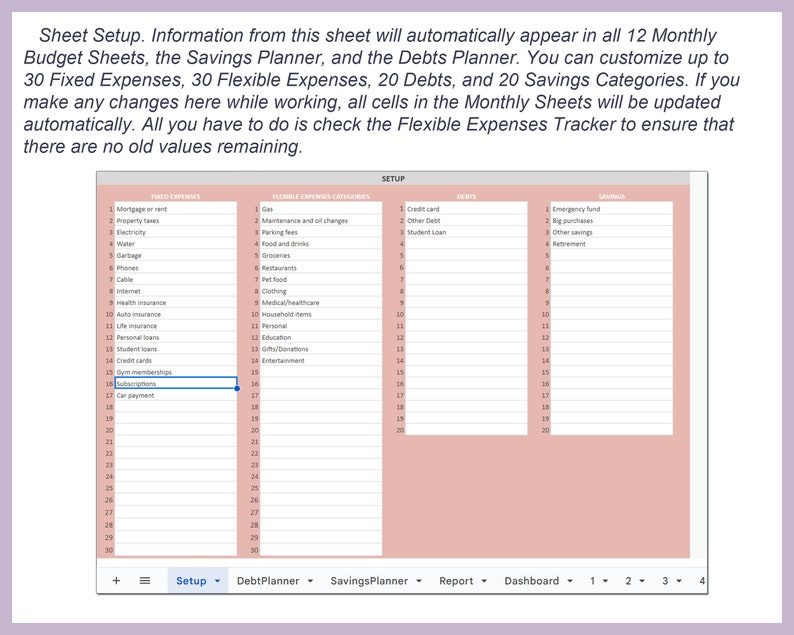 Annual Budget Spreadsheet Editable Planner Monthly Savings Tracker ...