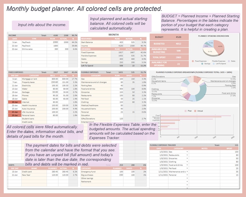 Budget Planner Spreadsheet Monthly Template Excel Google Sheets Bill ...