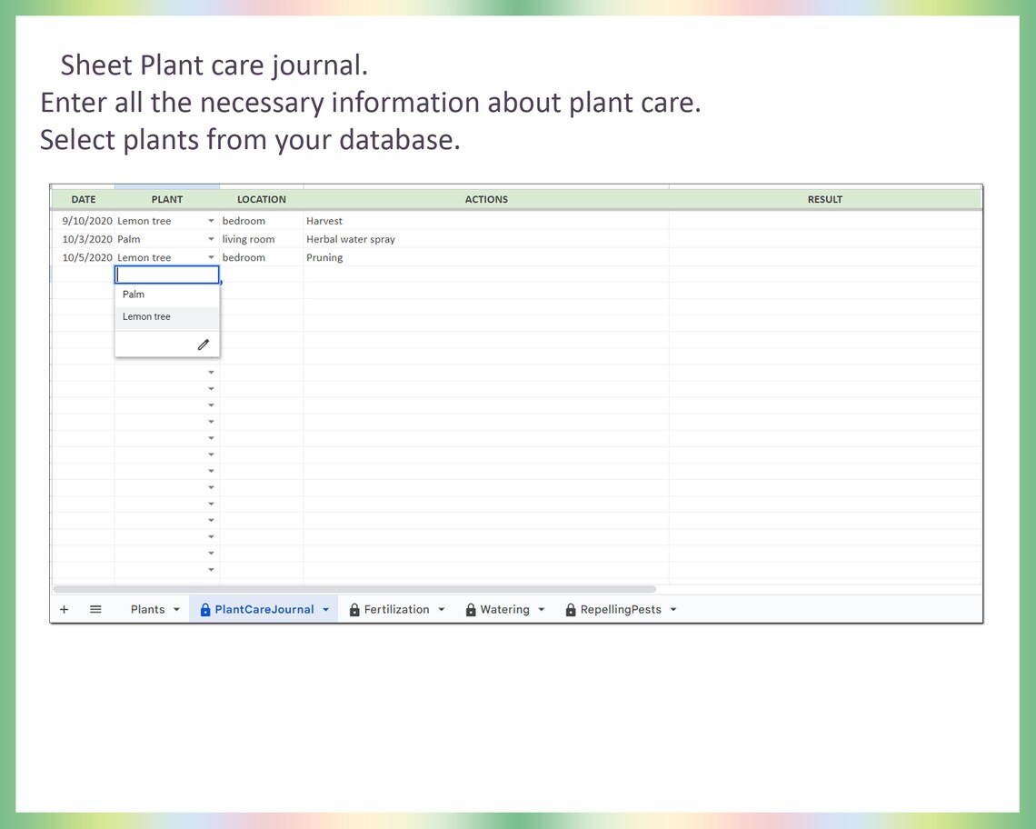 Plant Care Spreadsheet Digital Journal Houseplant Planner Organizer ...