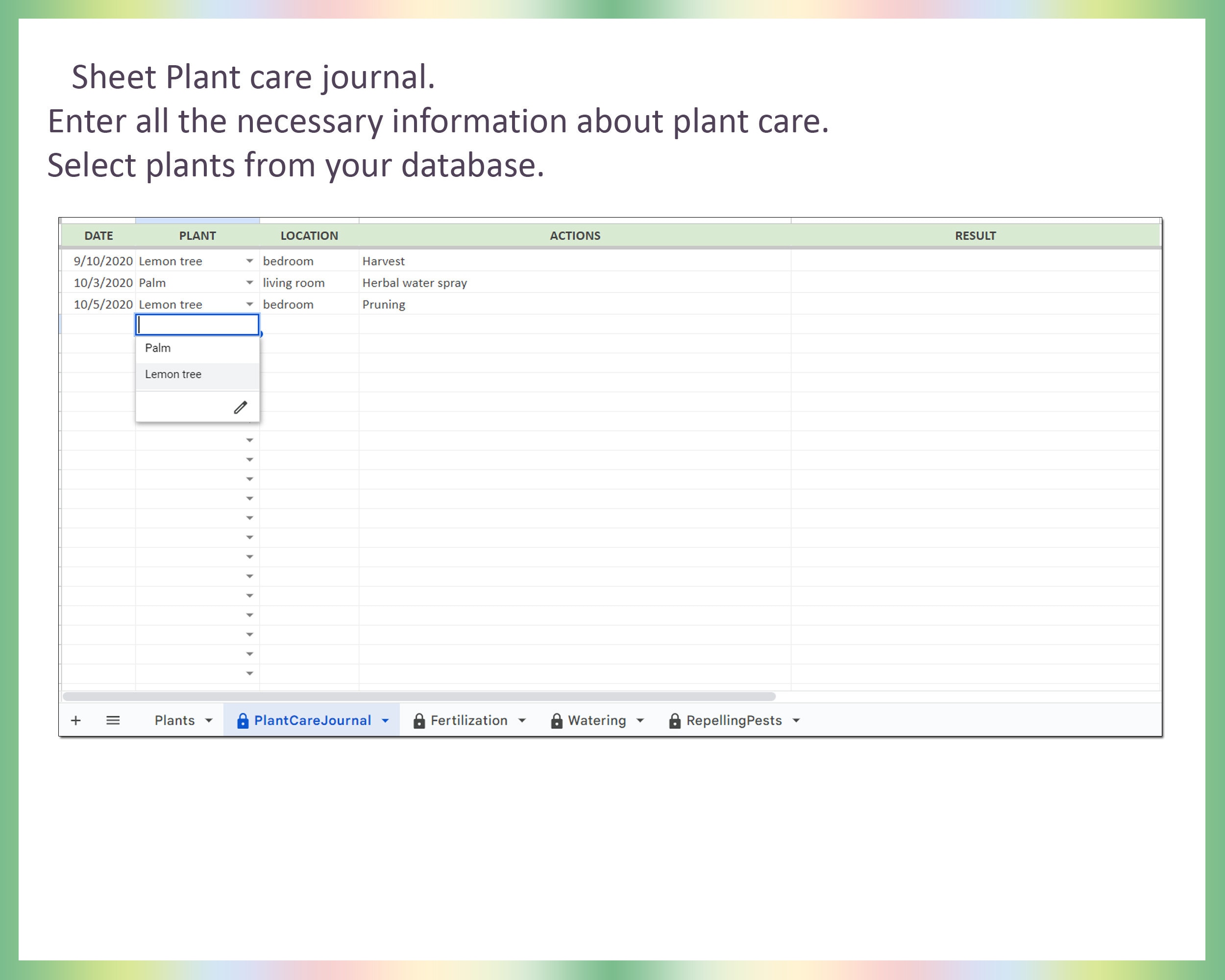 Plant Care Spreadsheet Digital Journal Houseplant Planner Organizer ...