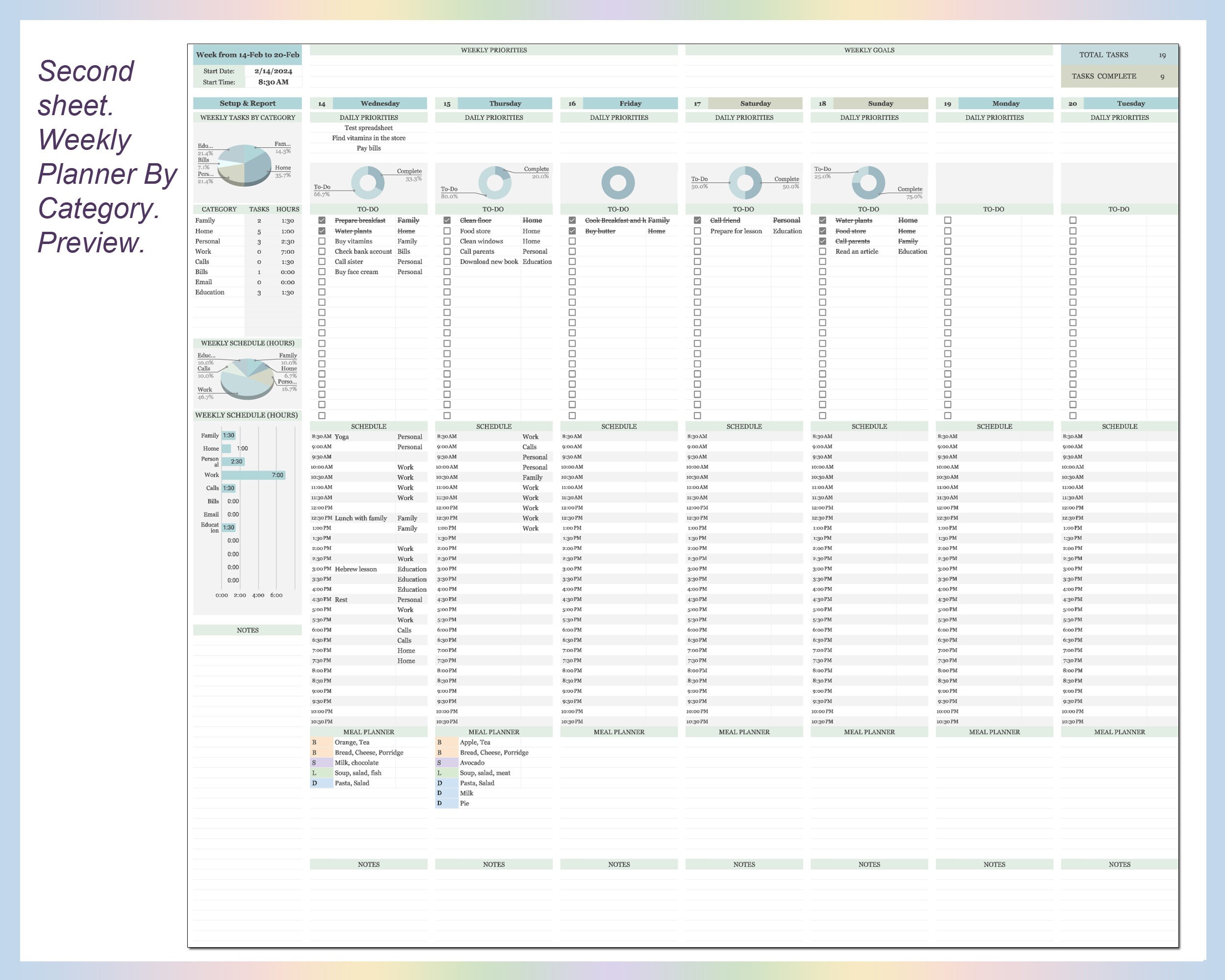 Weekly Schedule Digital Weekly Planner Digital to Do List - Etsy