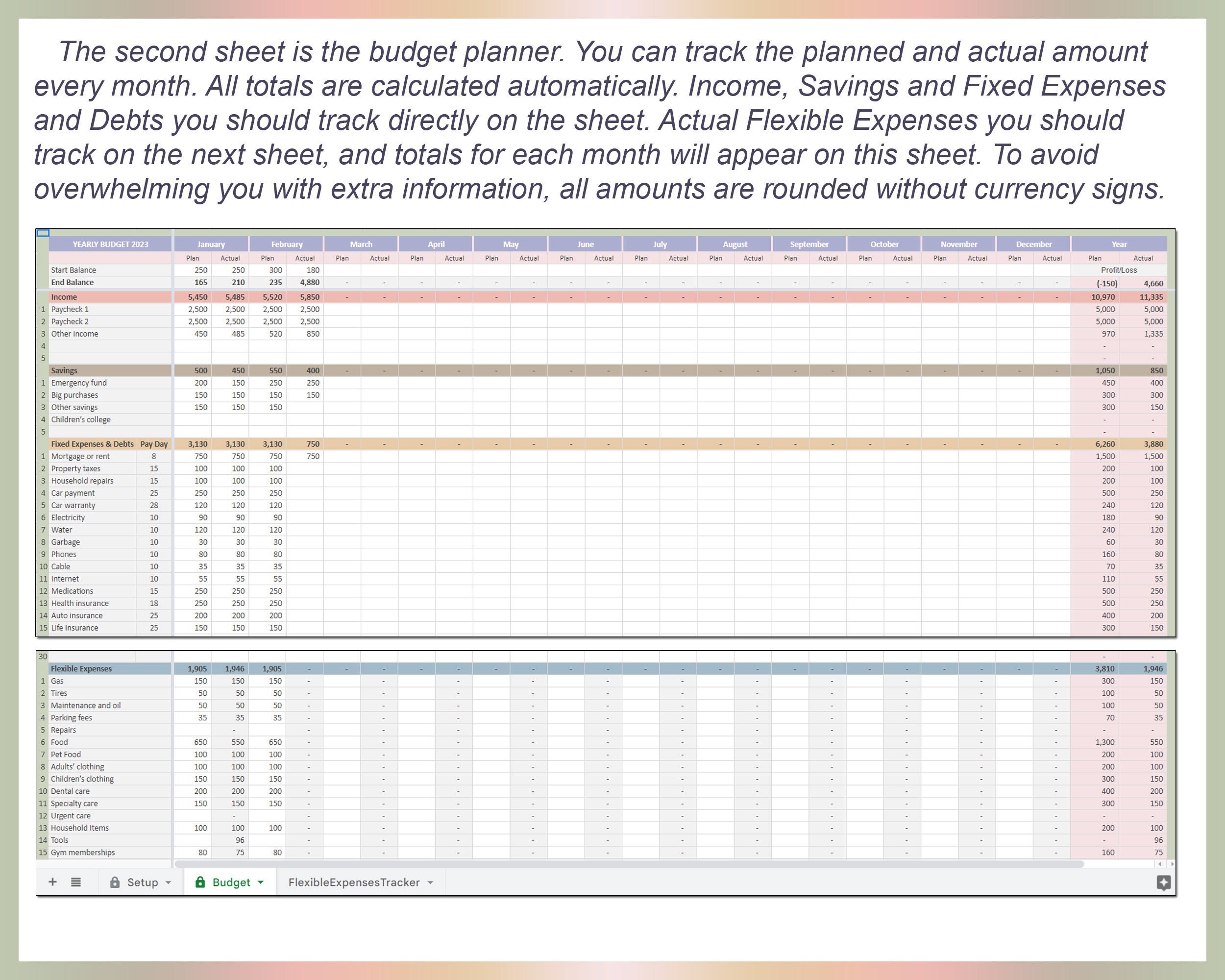 Annual Budget Template Simple Yearly Spreadsheet Household Planner ...