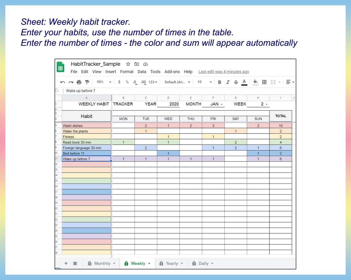 Habit Tracker Spreadsheet Habit Tracker Template - Etsy UK