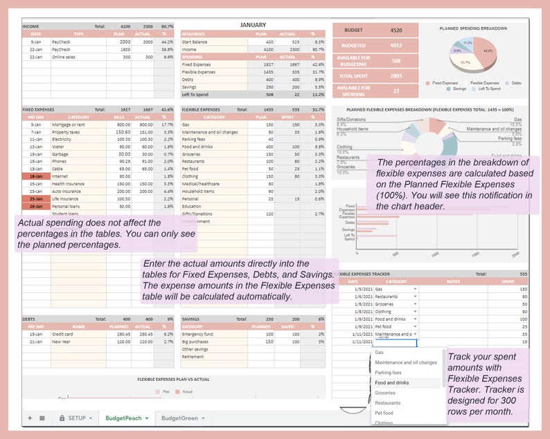 Budget Planner Spreadsheet Monthly Template Excel Google Sheets Bill ...