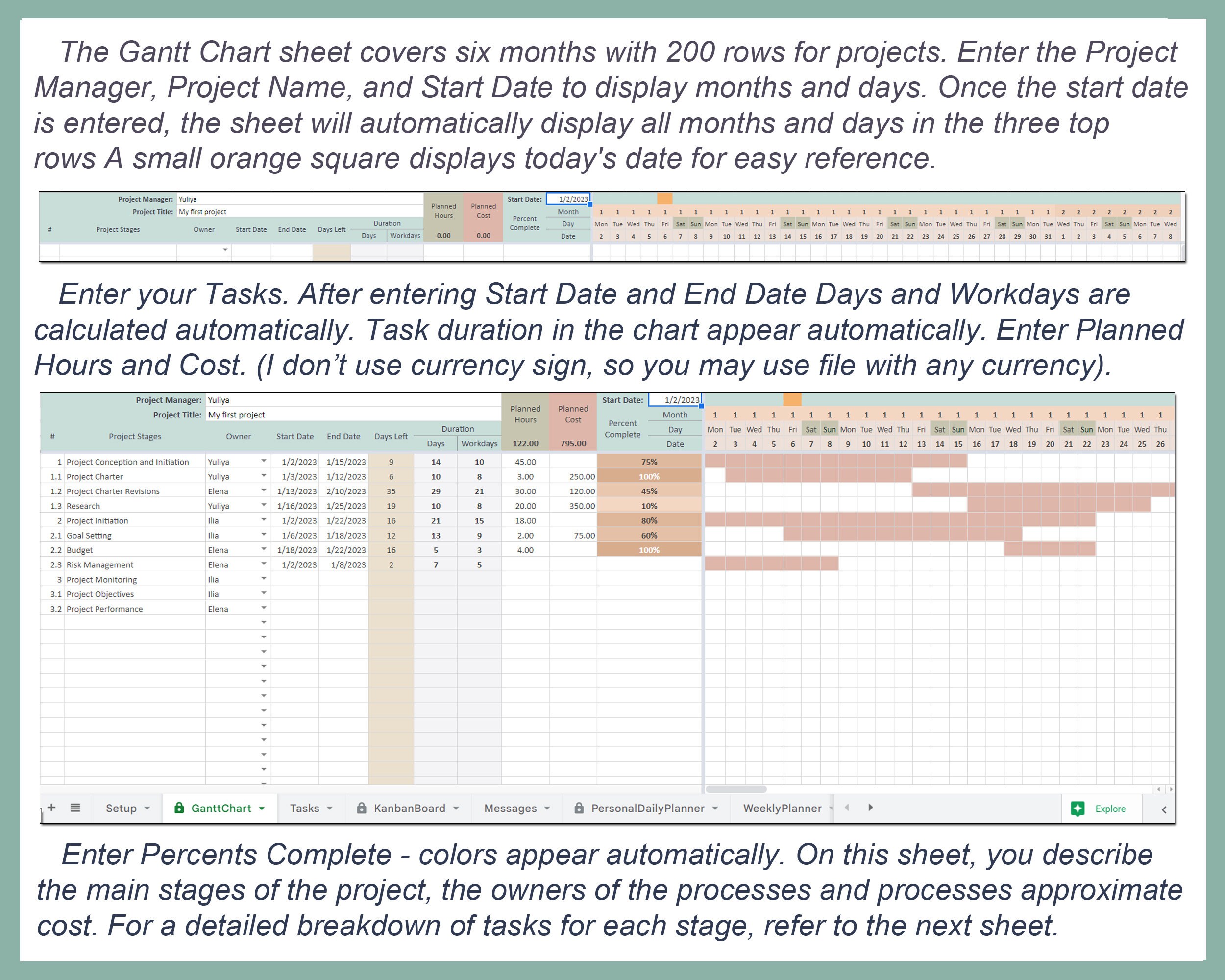 Project Planner, Gantt Chart, Project Management Template, Project ...
