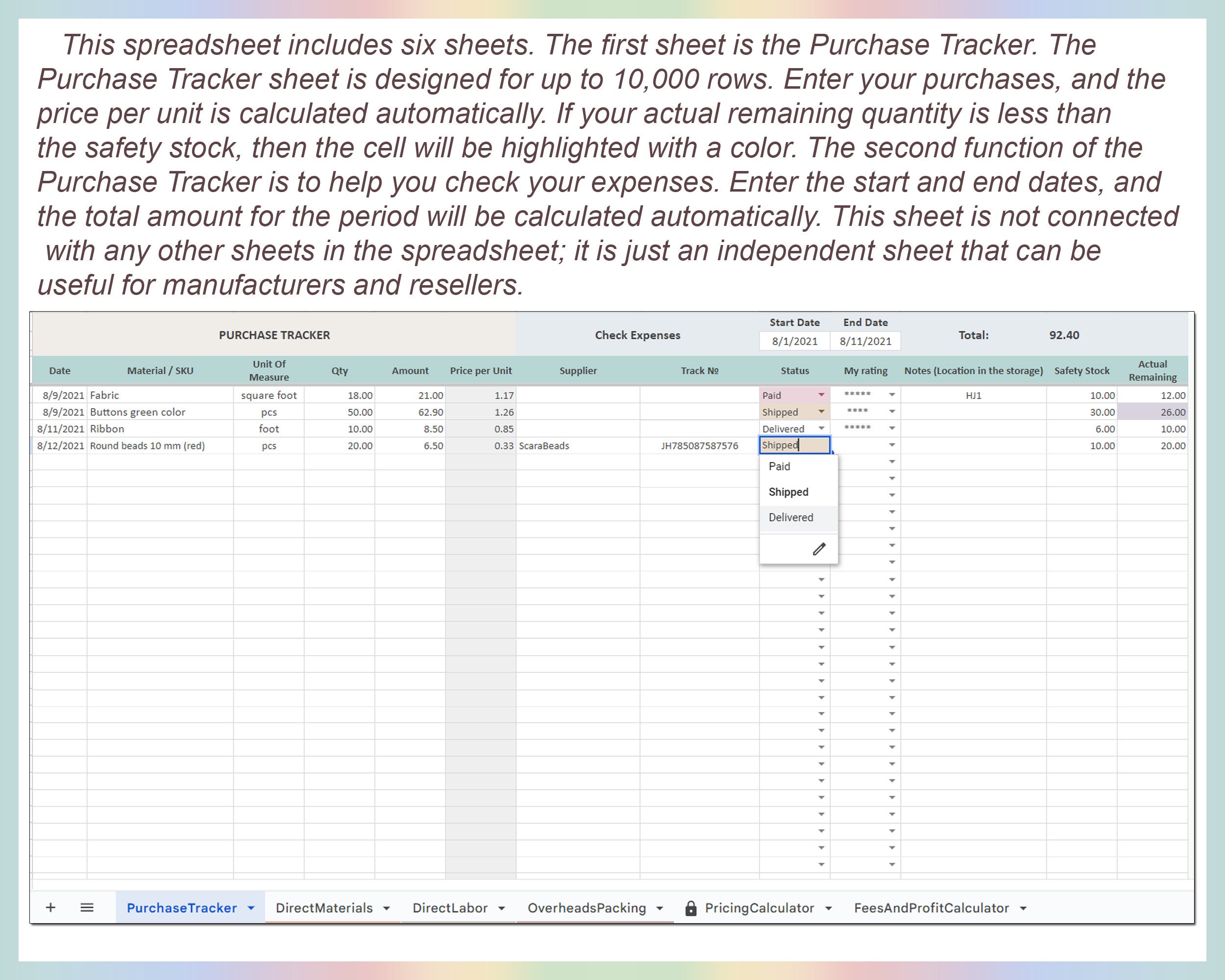Pricing Markup Template Product Costing Spreadsheet Excel Product ...
