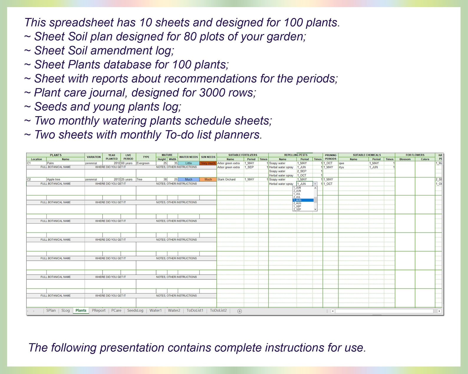 Garden Planner Spreadsheet Plant Care Worksheet Watering Schedule Soil ...
