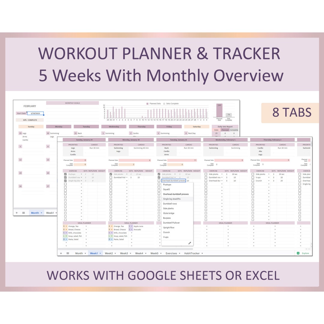 Digital Workout Planner Template Google Sheets Editable Fitness ...