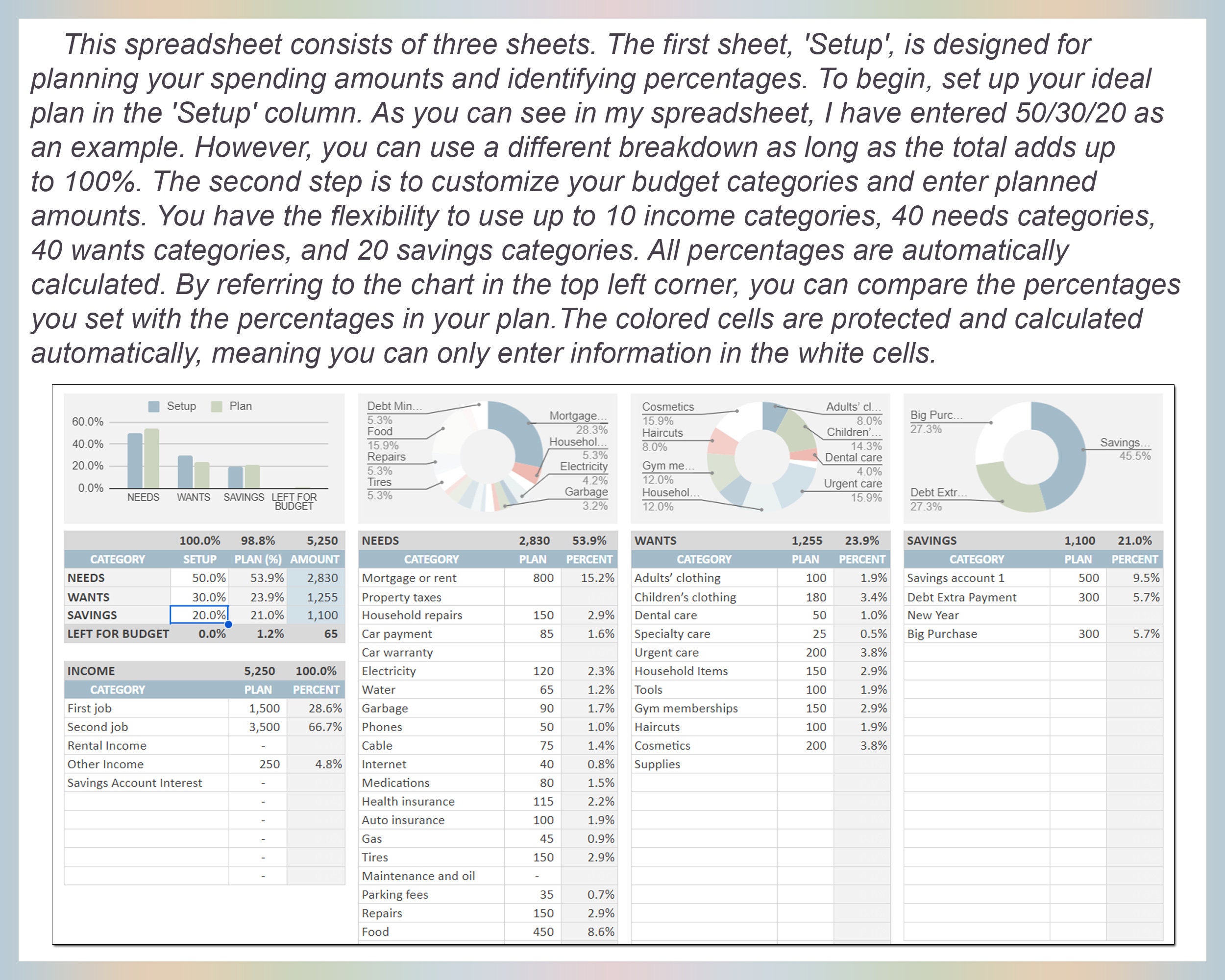 50 30 20 Budget Rule Spreadsheet Budget Planner Monthly Budget Template ...