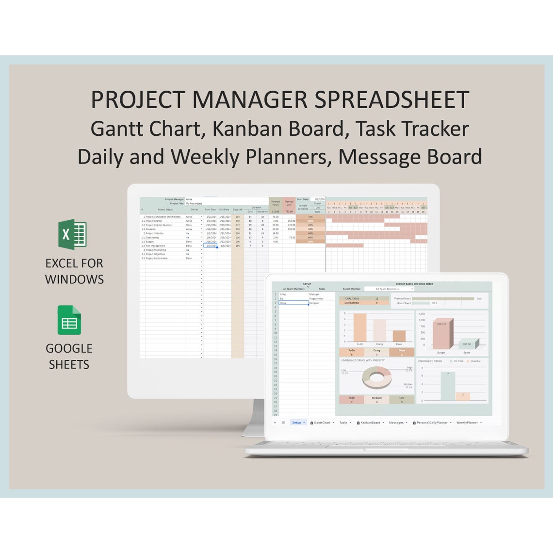 Project Planner, Gantt Chart, Project Management Template, Project ...