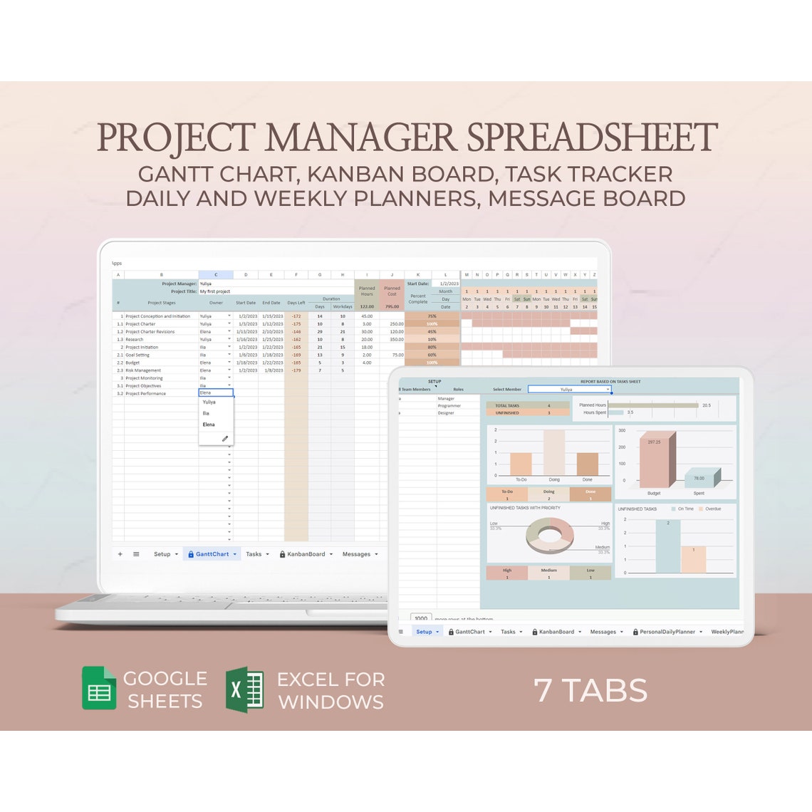 Project Manager Spreadsheet, Task Tracker, Project Manager Template ...