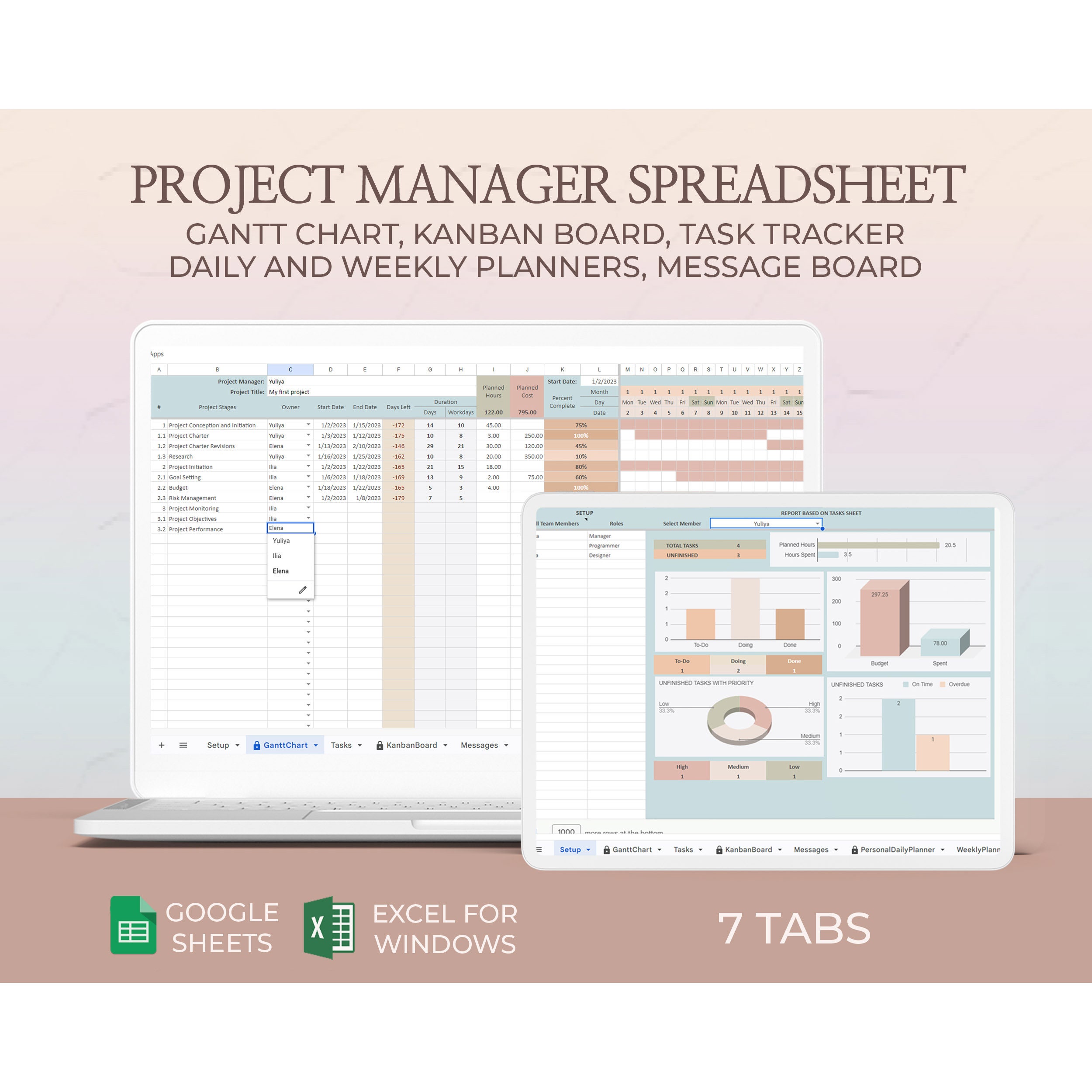 Project Manager Spreadsheet, Task Tracker, Project Manager Template ...