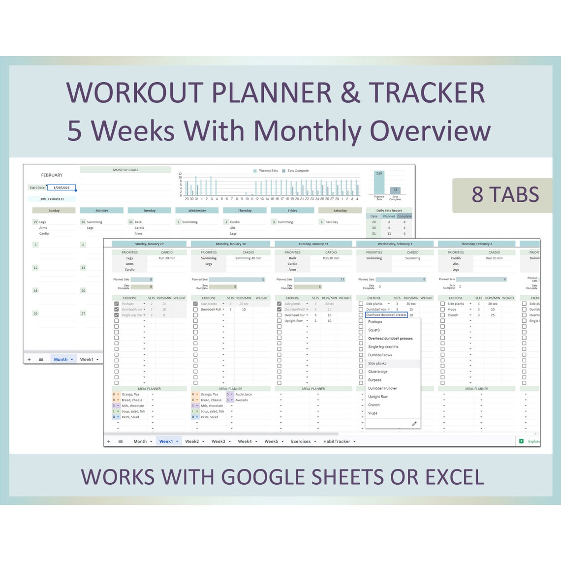 Workout Planner Excel Format 7 Day Gym Schedule Daily Fitness Plan ...