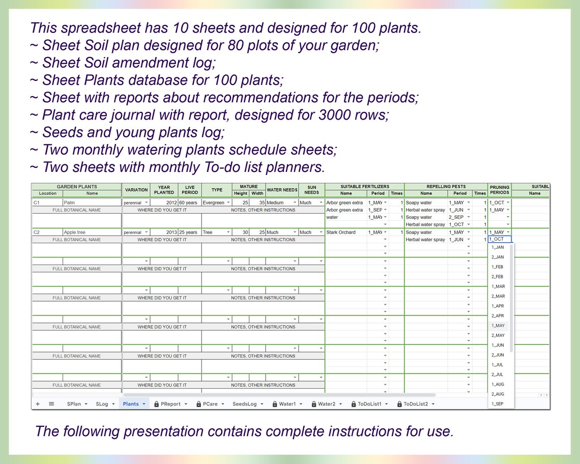 Garden Planner for Google Sheets, Plant Care Worksheet, Plants Journal ...