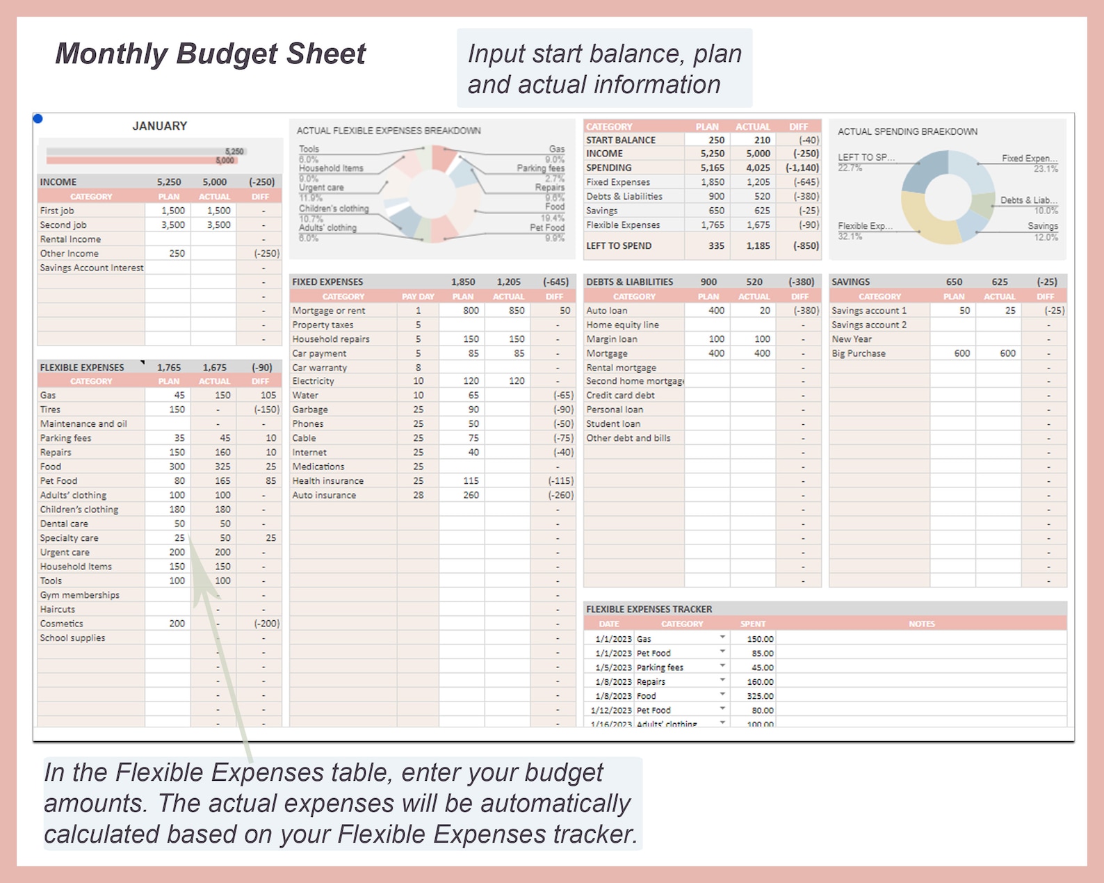 Monthly Budget Spreadsheet Template Excel Google Sheets Planner Debt ...