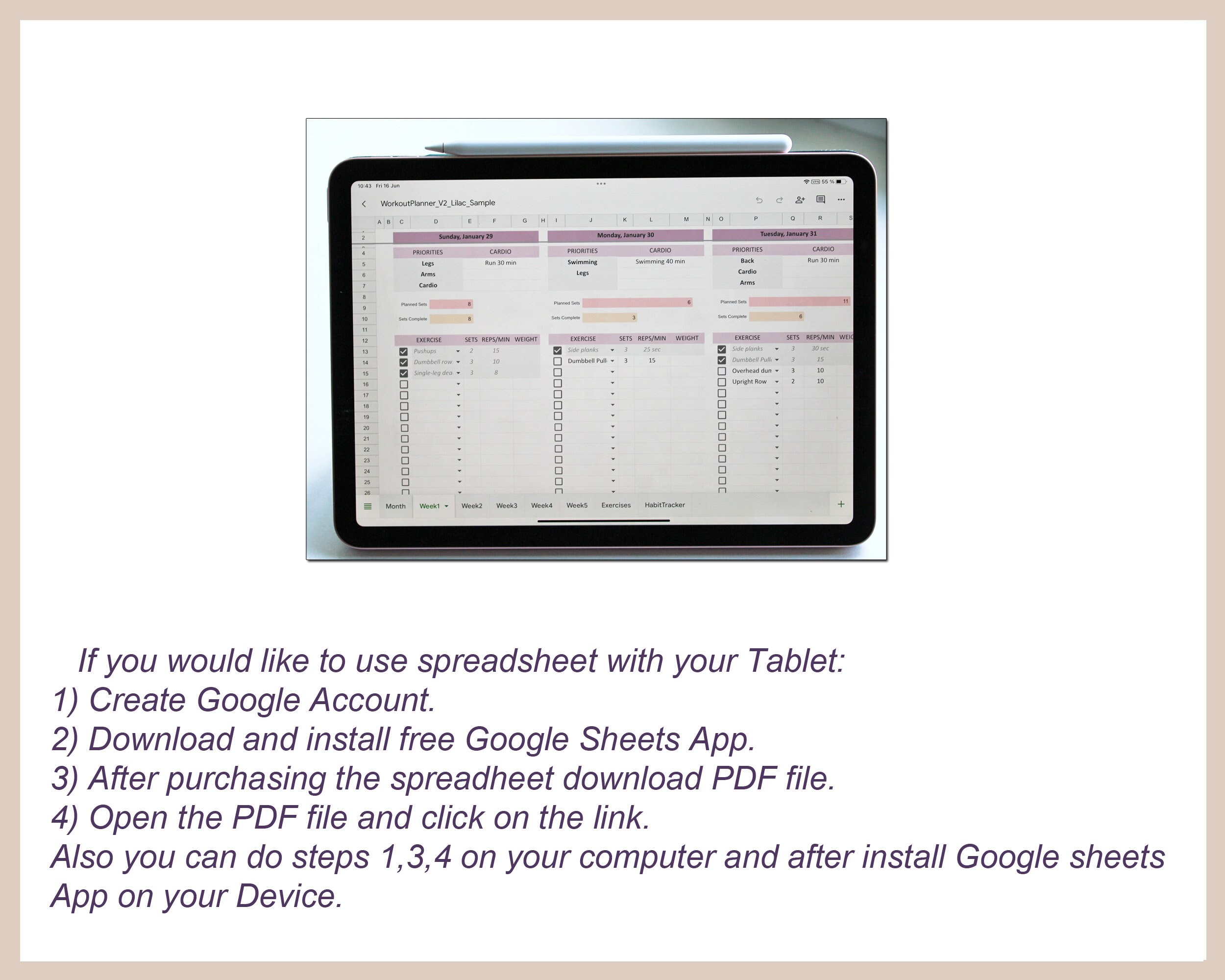 Workout Spreadsheet, Workout Schedule Excel, Workout Planner Template ...