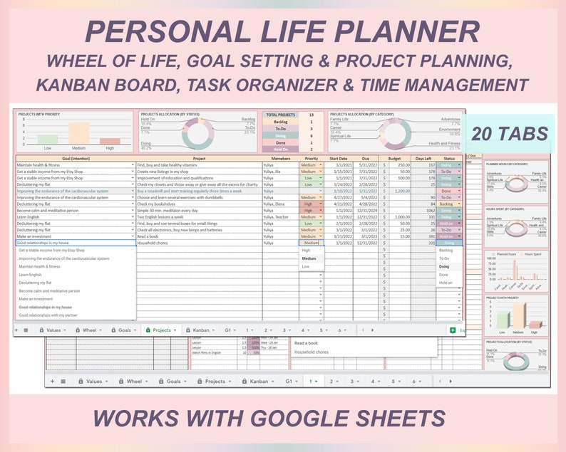 Personal Project Planner Goal Setting Wheel of Life Life | Etsy