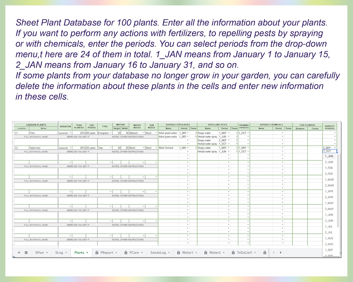 Garden Planner for Google Sheets, Plant Care Worksheet, Plants Journal ...