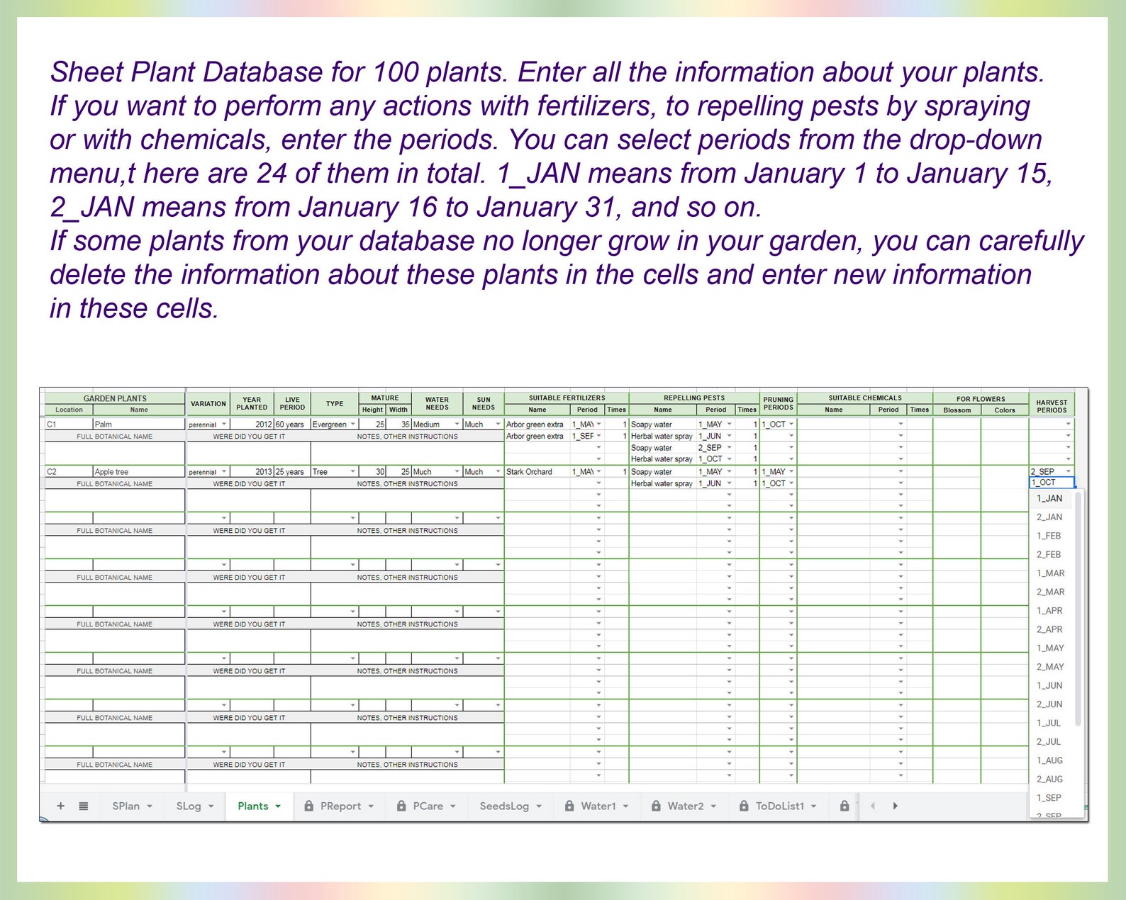 Garden Planner for Google Sheets, Plant Care Worksheet, Plants Journal ...