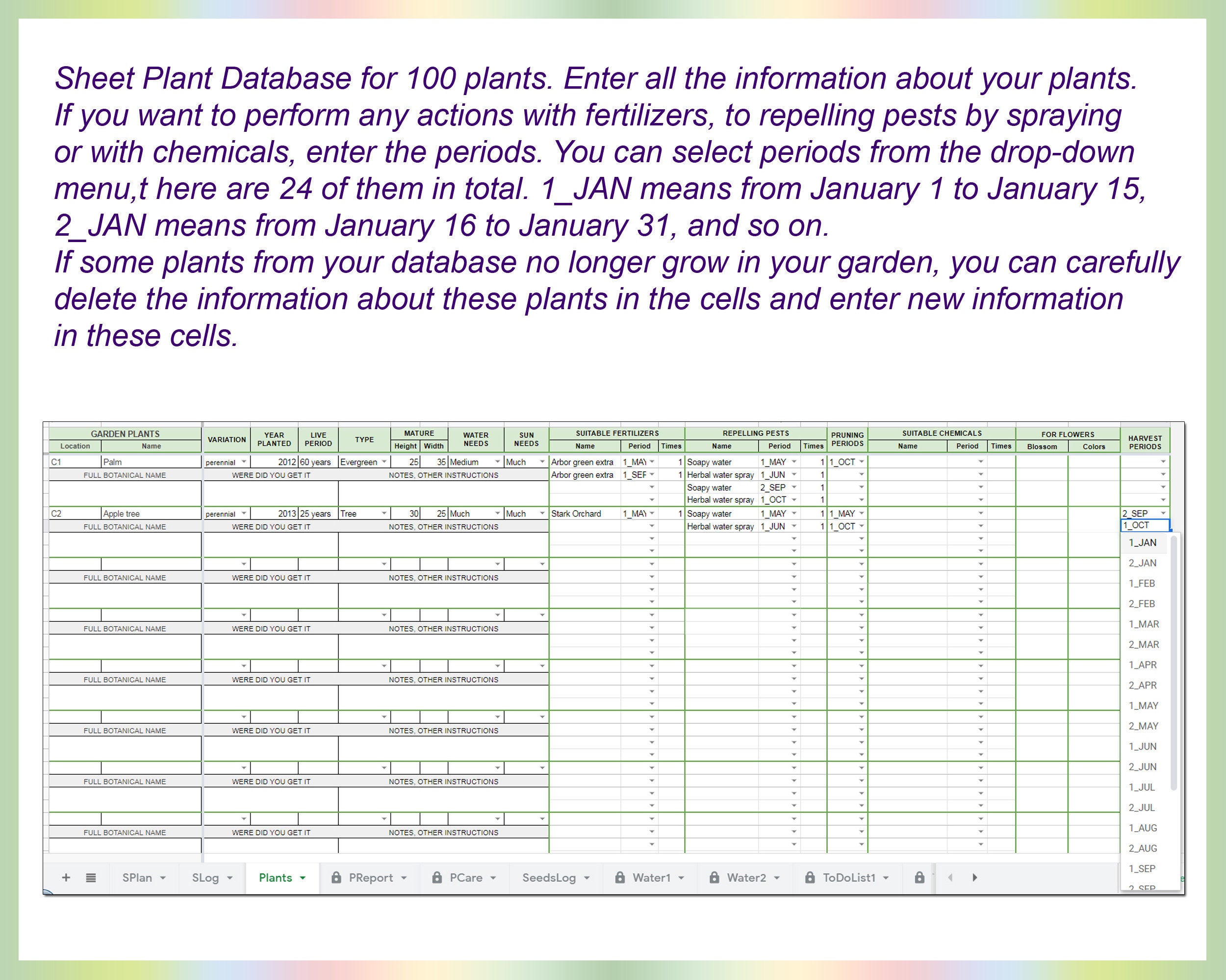 Garden Planner for Google Sheets, Plant Care Worksheet, Plants Journal ...