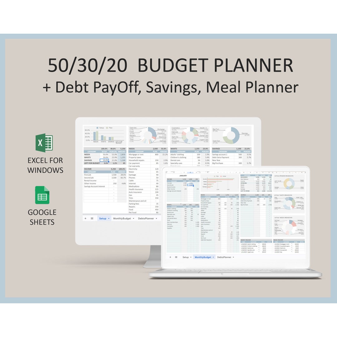 Budget Planner 50 30 20 Template Excel Budget Spreadsheet Monthly Organizer Budget Worksheet ...
