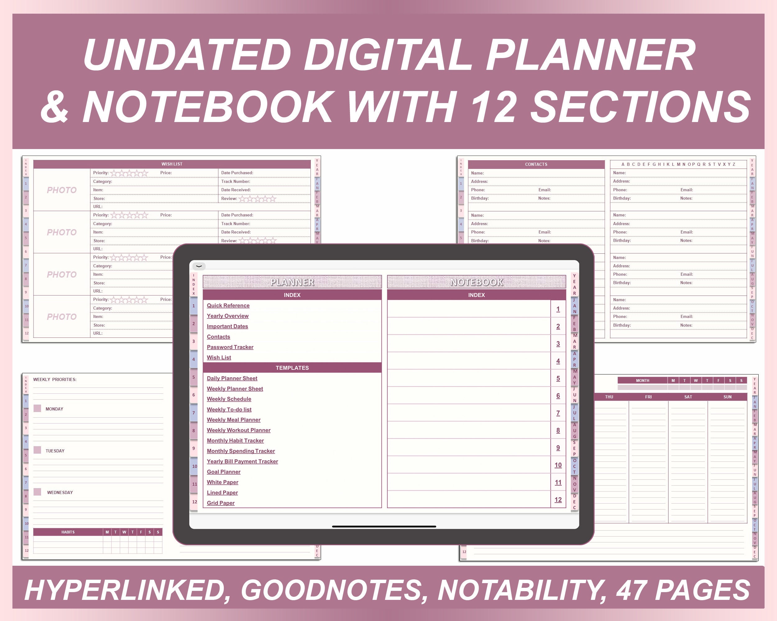 Undated digital planner Digital planner ipad Digital life | Etsy
