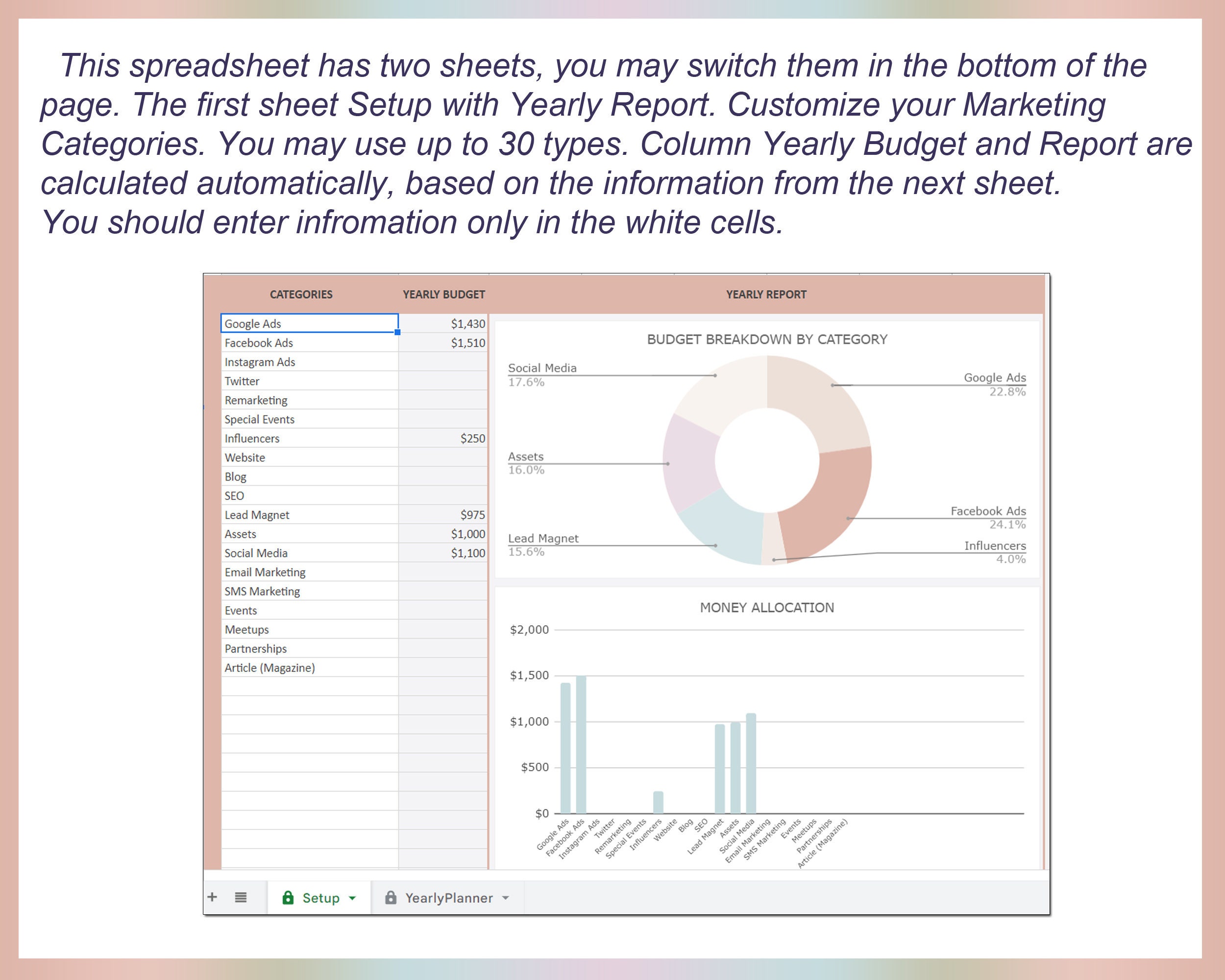 Marketing Planner, Marketing Calendar, Marketing Budget, Content Social ...