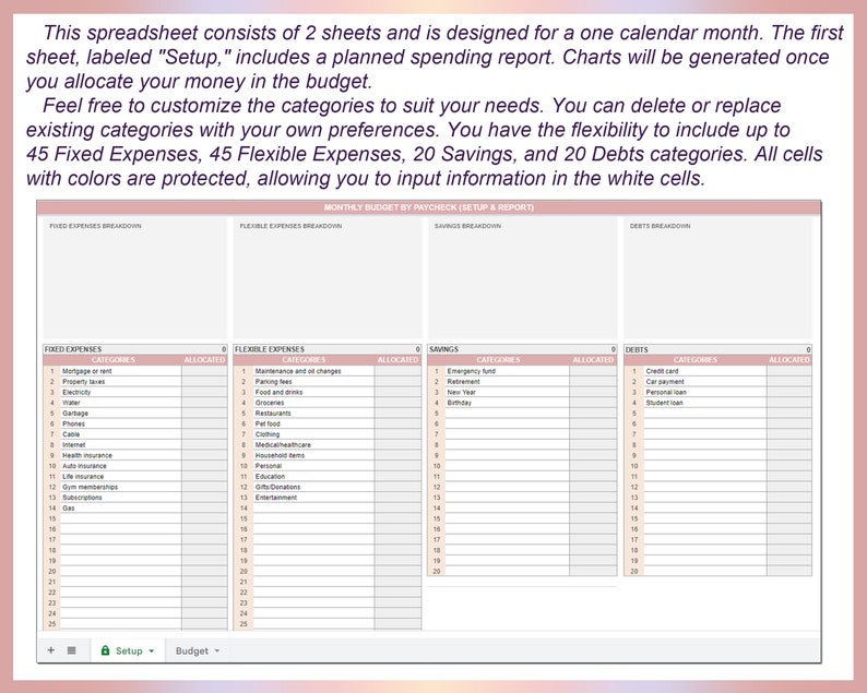 Paycheck Budget Spreadsheet Monthly Planner Template Excel Google ...