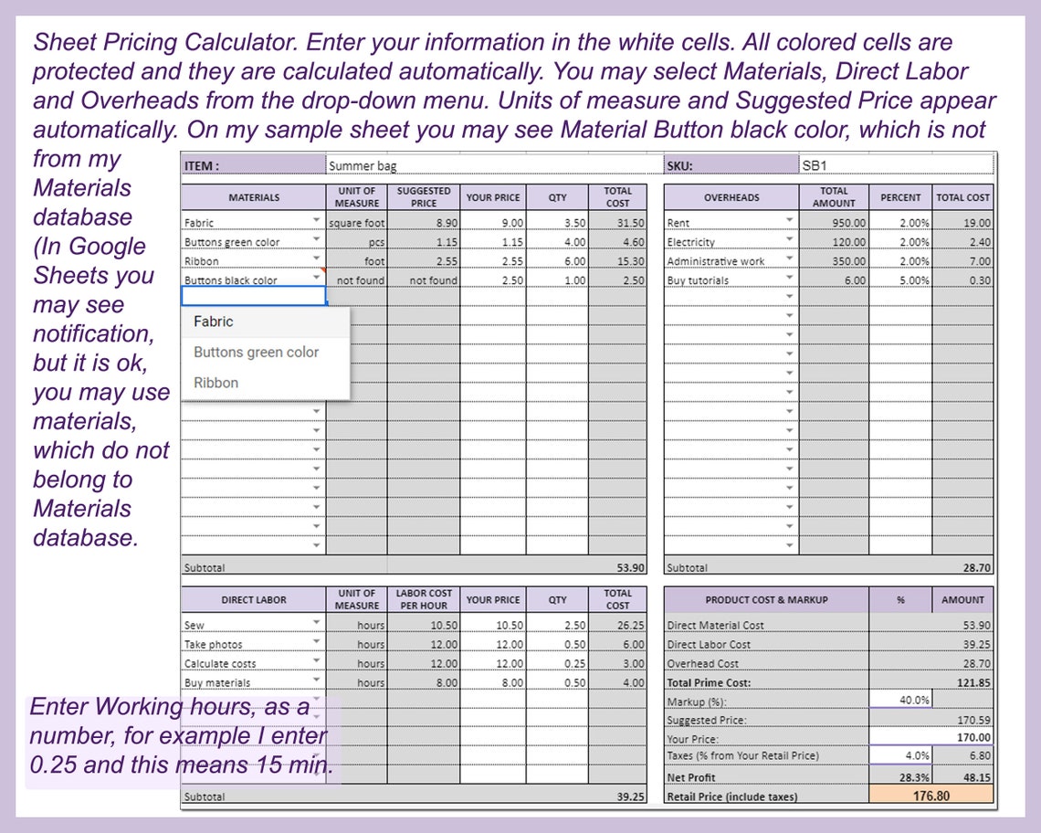 Cost Calculation Excel Template