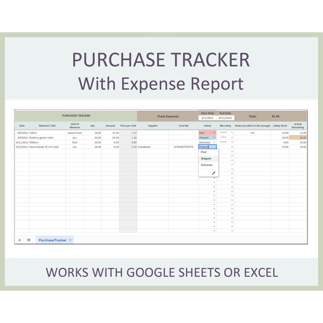 Purchase Order Tracker, Purchases Tracker, Purchase Order Tracking ...