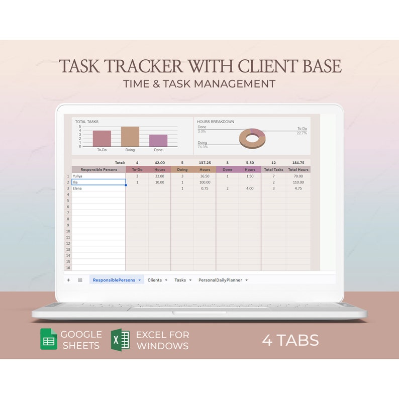 Office Task Tracker Client Planning Spreadsheet Team Management Tool ...