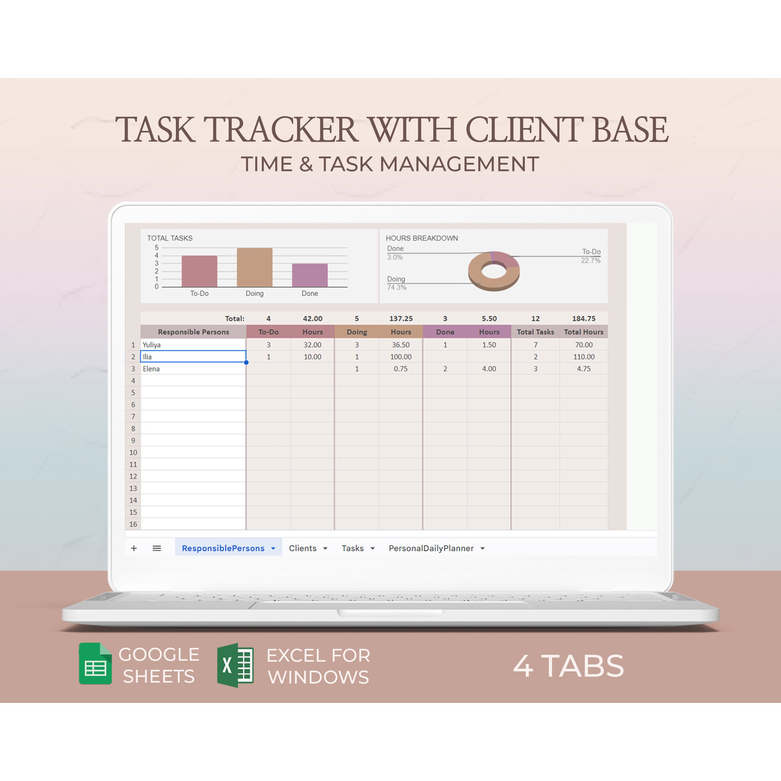 Office Task Tracker Client Planning Spreadsheet Team Management Tool ...
