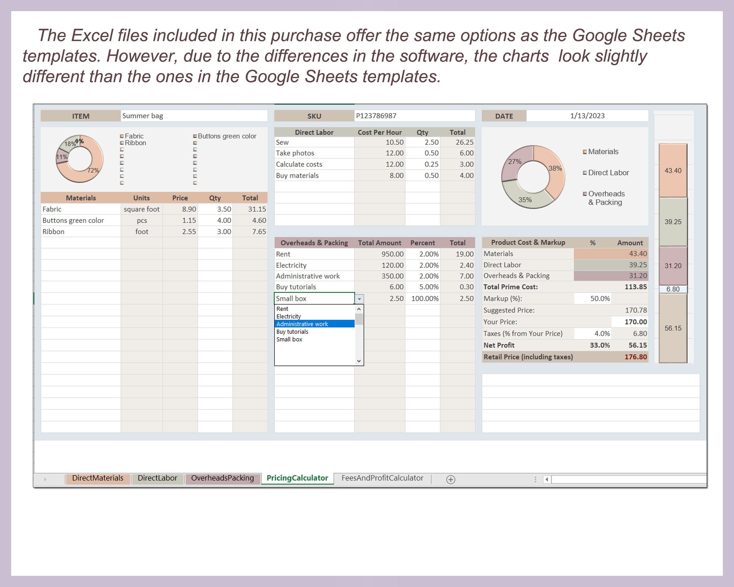 Product Cost Calculator Pricing Template Excel COGS COGM Price Sheet ...