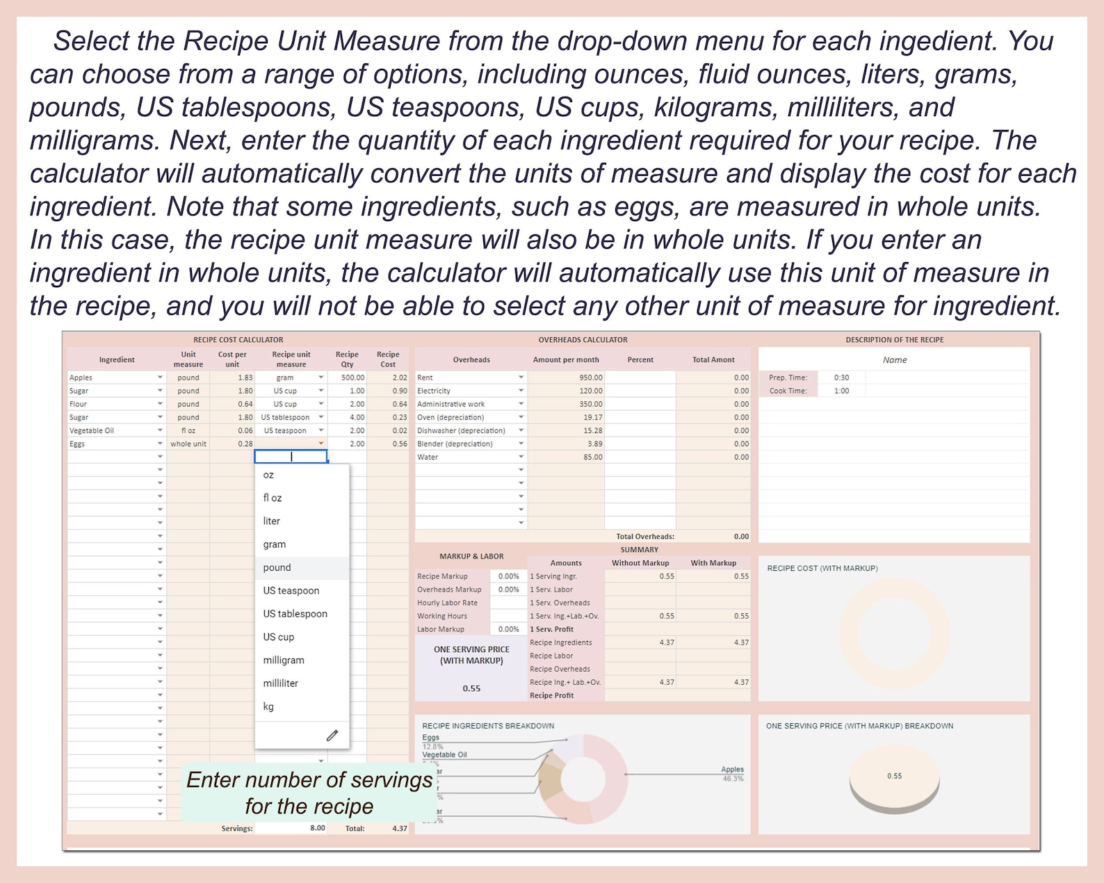 Recipe Costing Template, Recipe Cost Calculator, Cake Pricing ...