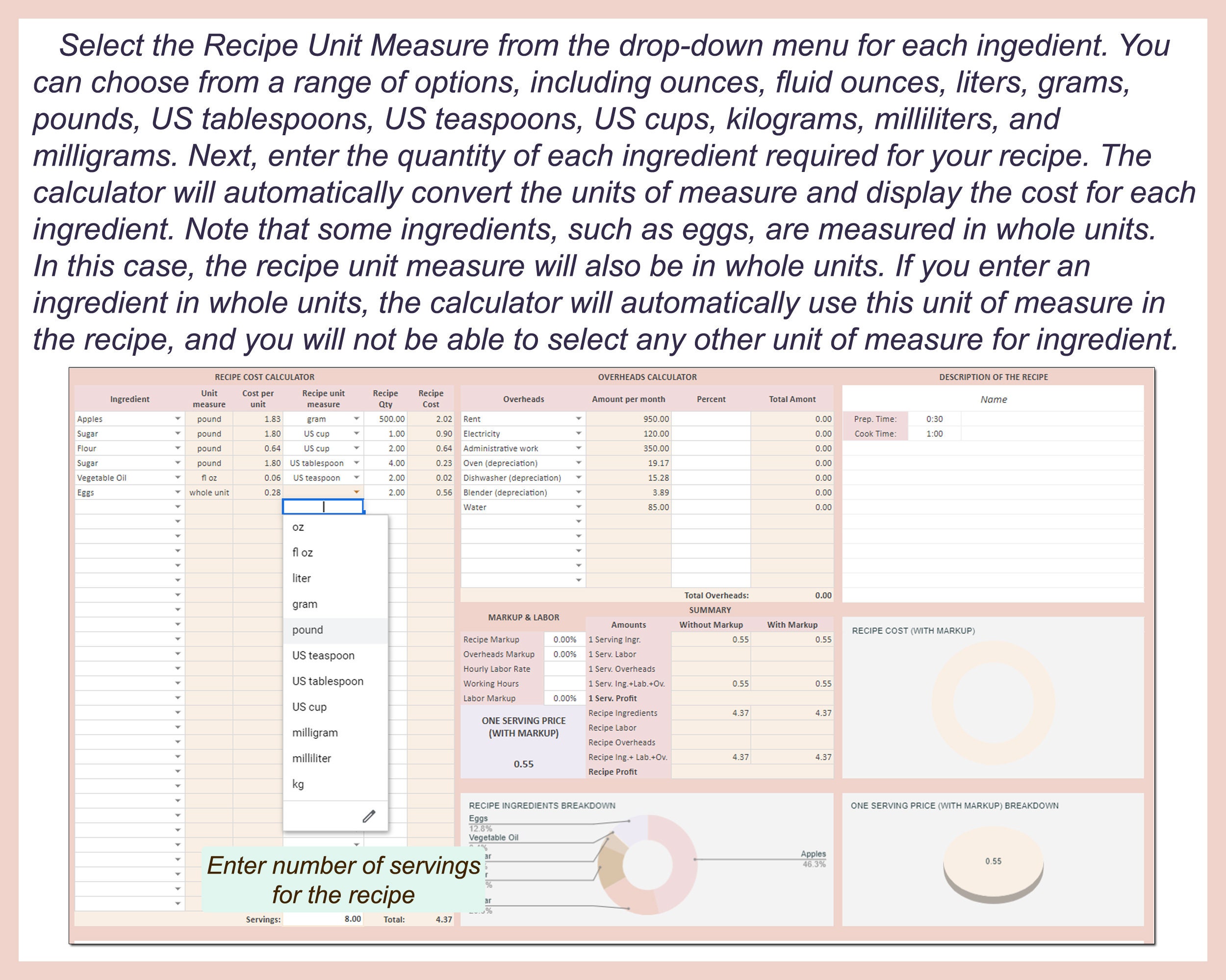 Recipe Costing Template, Recipe Cost Calculator, Cake Pricing ...