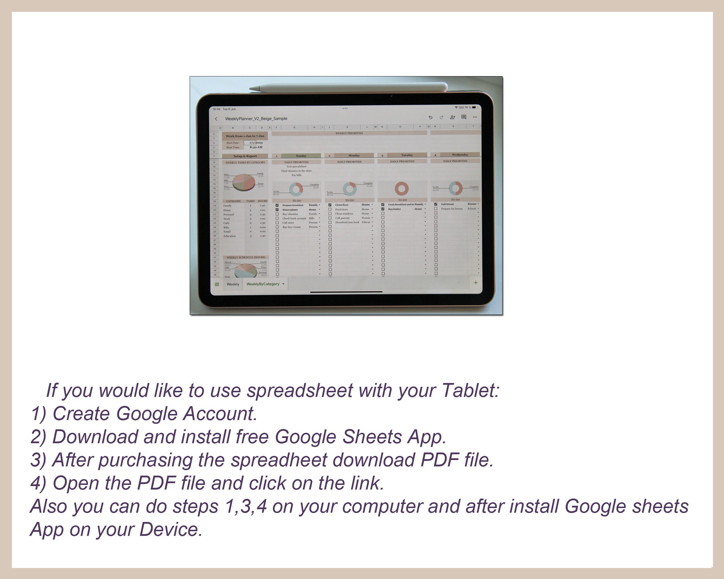 Weekly Planner Spreadsheet, Weekly Schedule Template, Weekly Schedule ...