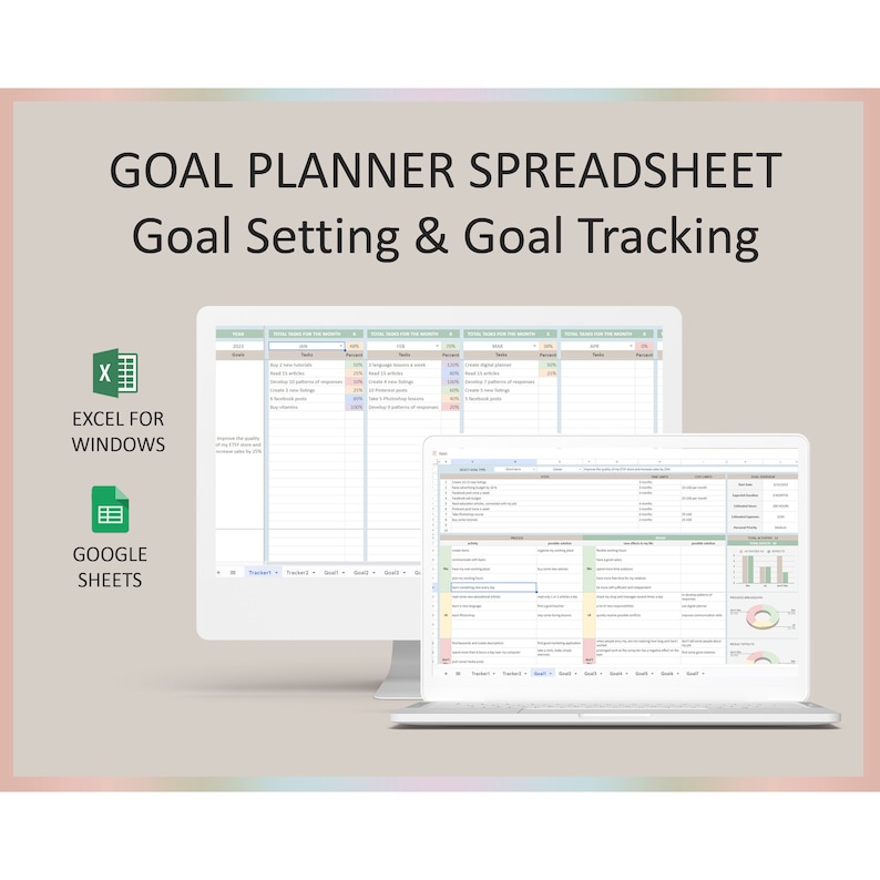 Digital Goal Planner Template With Tracker Journal Worksheet for Annual ...