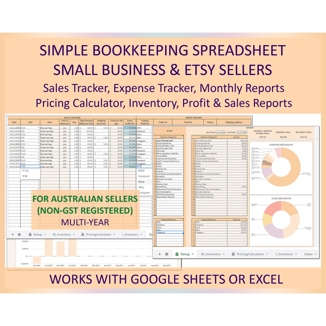 Australian Sellers Bookkeeping Spreadsheet for Inventory Expense Sales ...