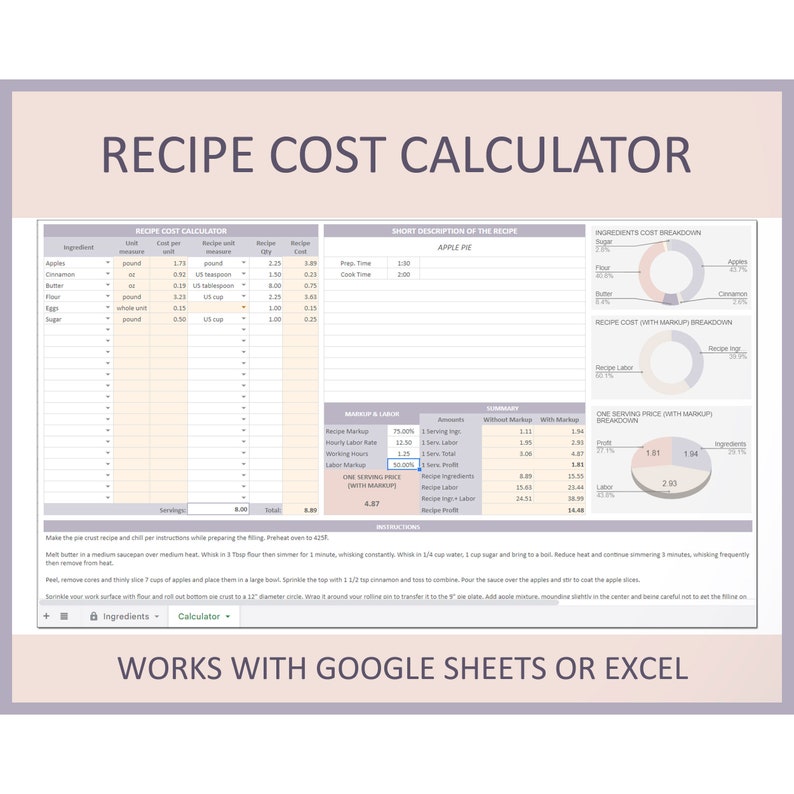 Recipe Cost Calculator Cake Pricing Template Baking Ingredient Formula ...