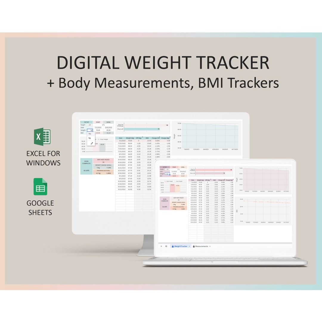 Weight Tracker Spreadsheet Excel Weekly Progress Log BMI Chart Weight ...