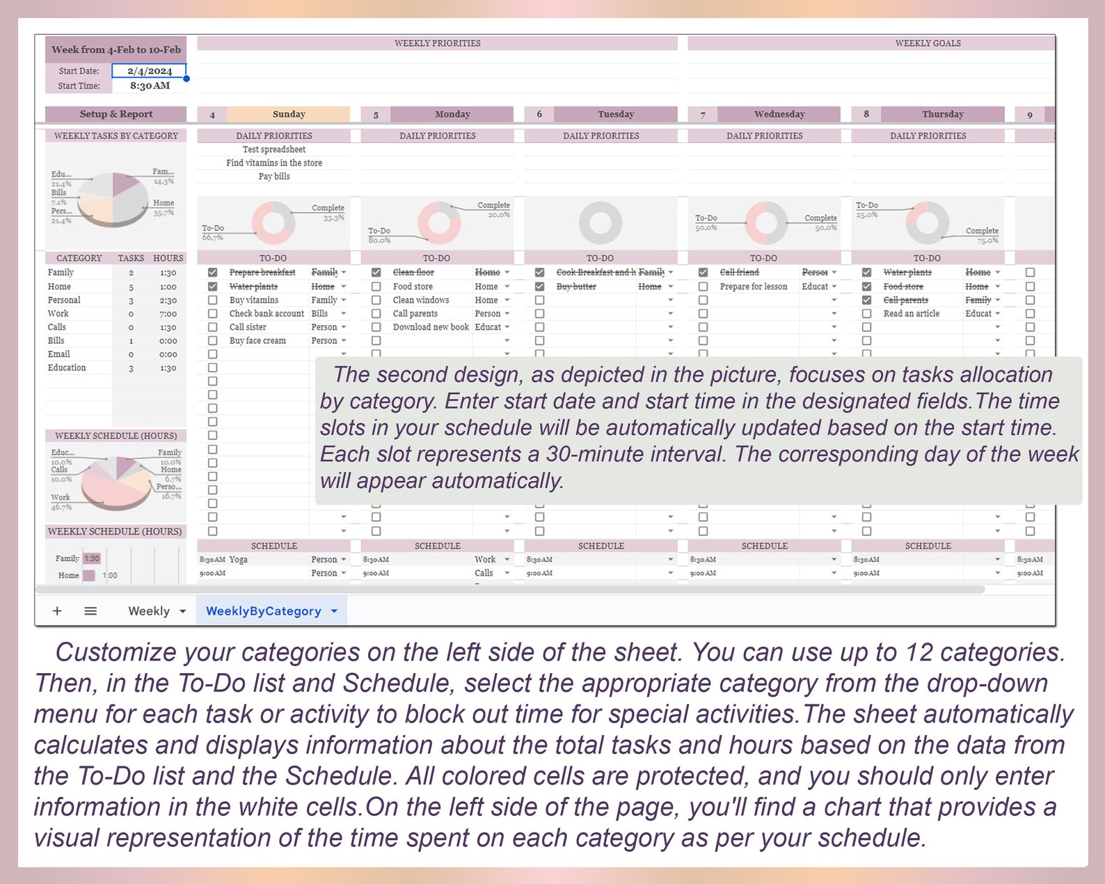 Weekly Schedule Template, Weekly Planner Spreadsheet, Weekly Schedule ...