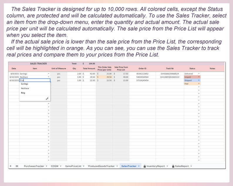 Inventory Spreadsheet, Inventory Sheet Excel, Pricing Sheet, Sales ...