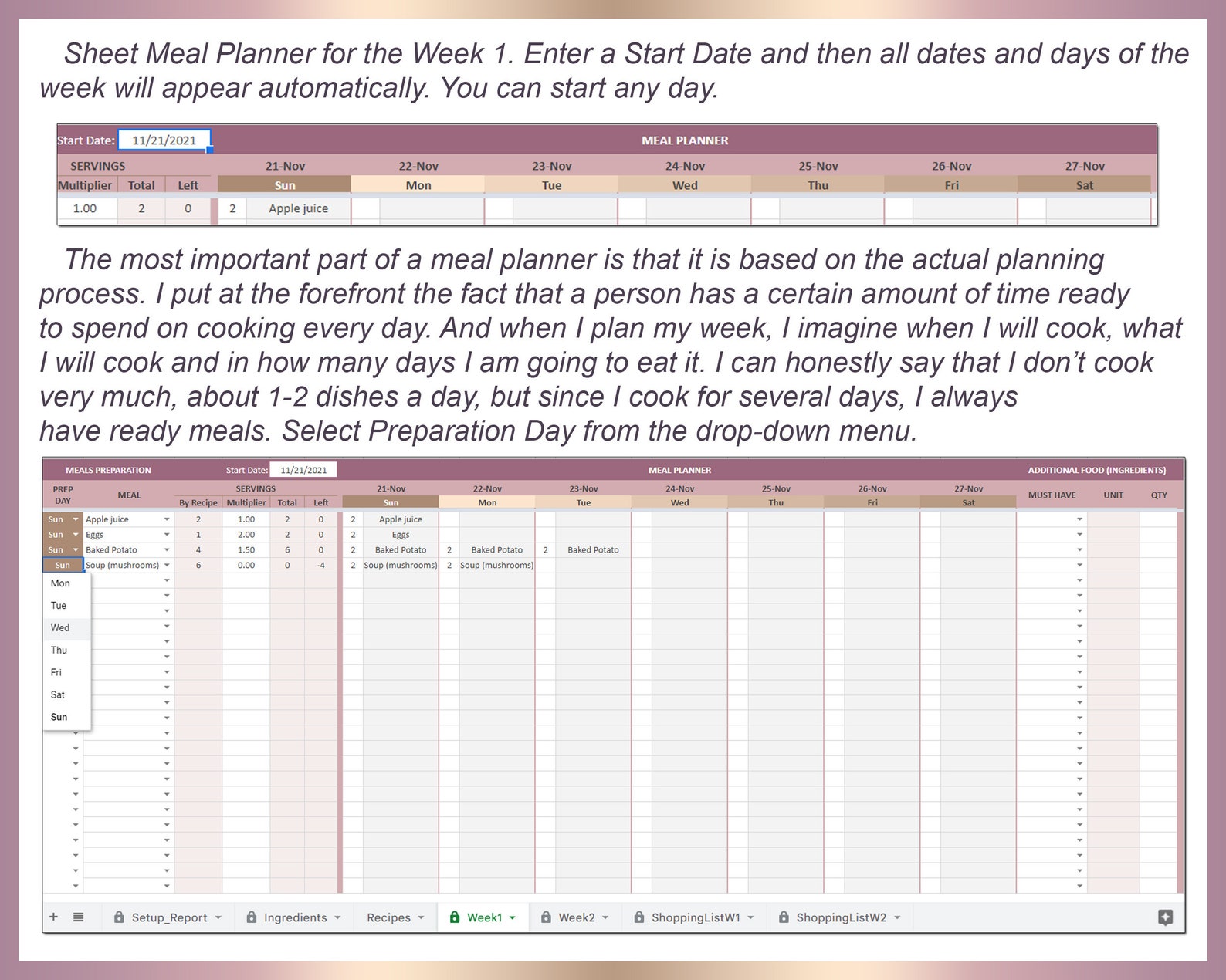 Weekly Meal Planner, Grocery List Generator, Menu Planning, Food ...