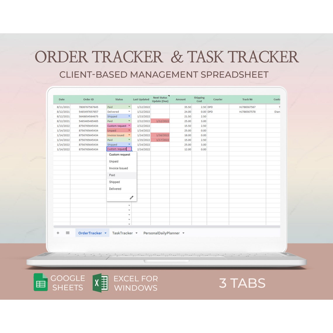 Order Tracker Spreadsheet, Order Tracking Excel Template, Shipment ...