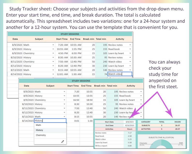 Study Time Tracker, Digital Student Planner, Homework Tracker, Study ...